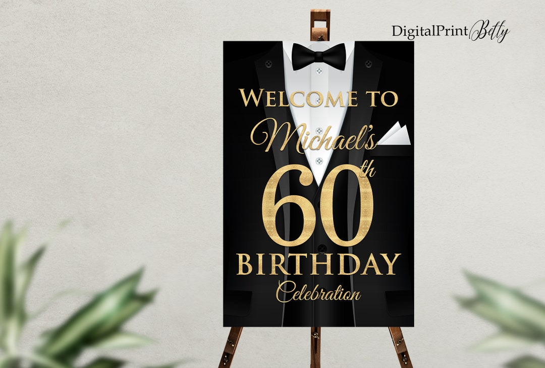 60th Birthday Welcome Sign, Welcome Sign, Birthday Sign, Gold and Black ...