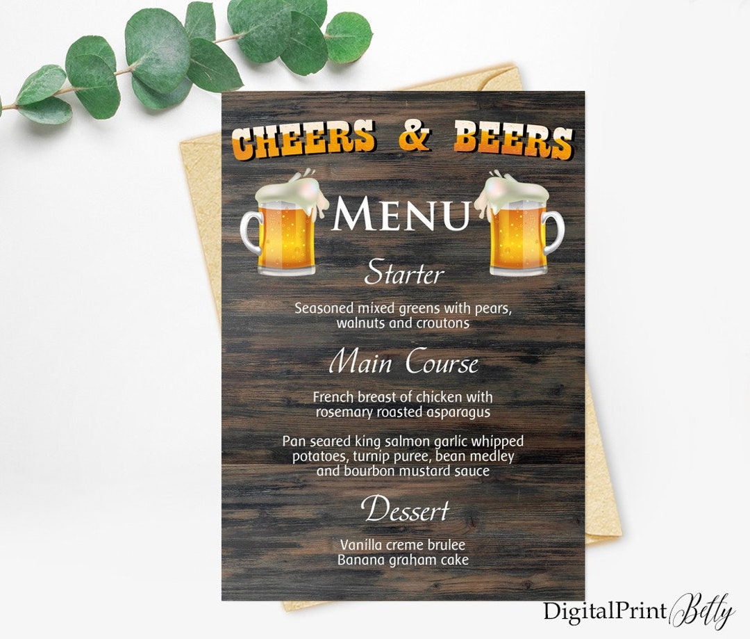 Men Birthday Menu, Beer Themed Menu, Beer Themed Birthday Menu, Men ...