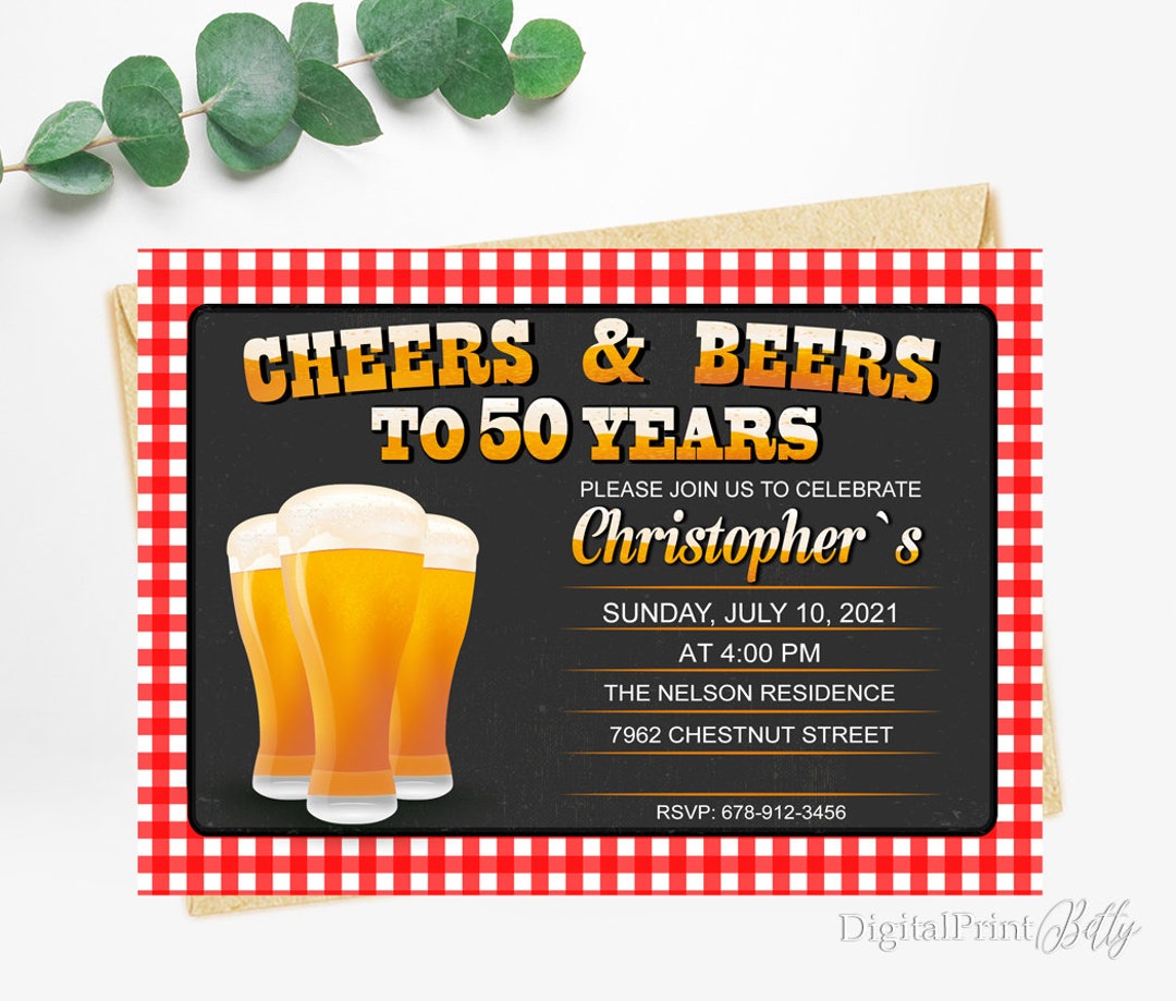 50th Birthday Beer Themed Invitations, Men Birthday Party, Beer Party ...