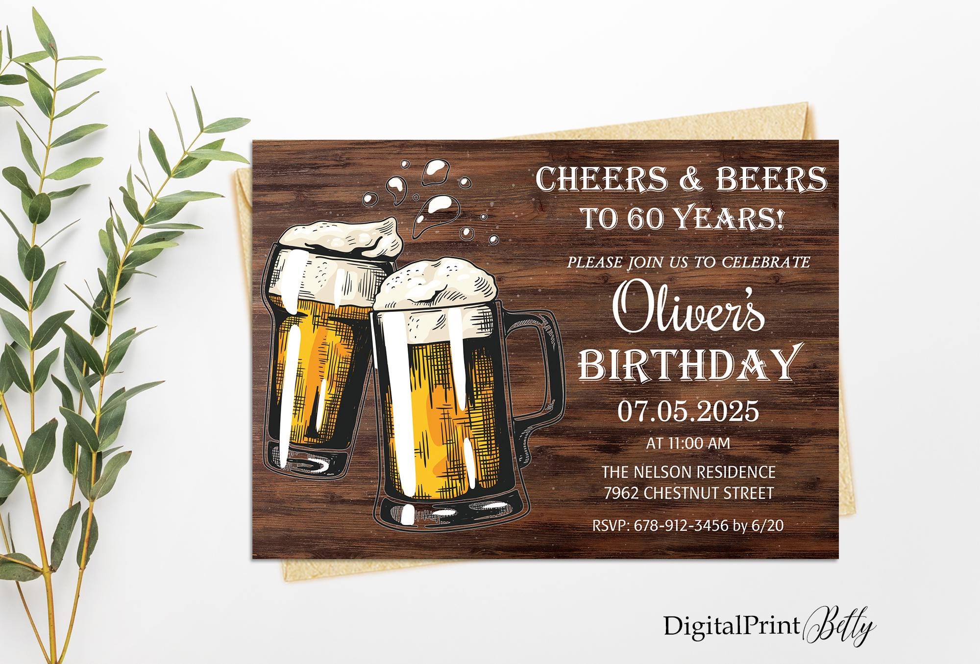 60th Birthday Beer Themed Invitations, Men Birthday Party, Beer Party ...