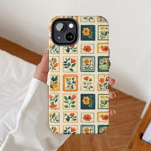 Floral Stamps Phone Case, Nature-inspired iPhone Cover, Vintage Design ...