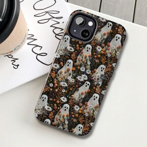 Spooky Ghost Phone Case, 3D Clay Embroidered Effect, Halloween Flower ...