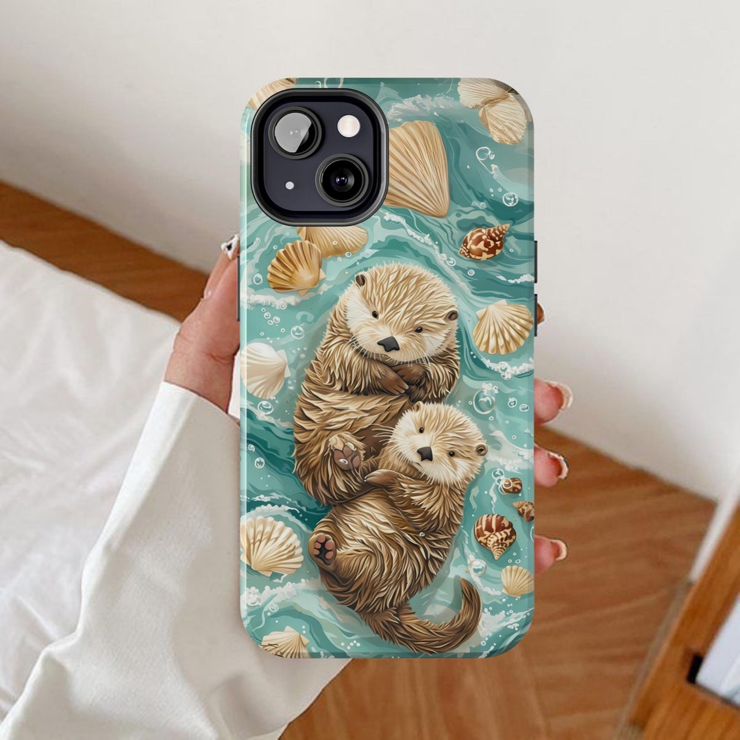 Cute Sea Otter Phone Case, Watercolor Seashell iPhone Cover, Coastal ...