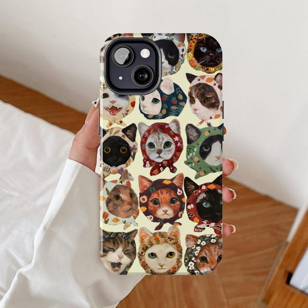 Whimsical Cat Phone Case, Collage Kitten iPhone Cover, Kawaii Kitty ...