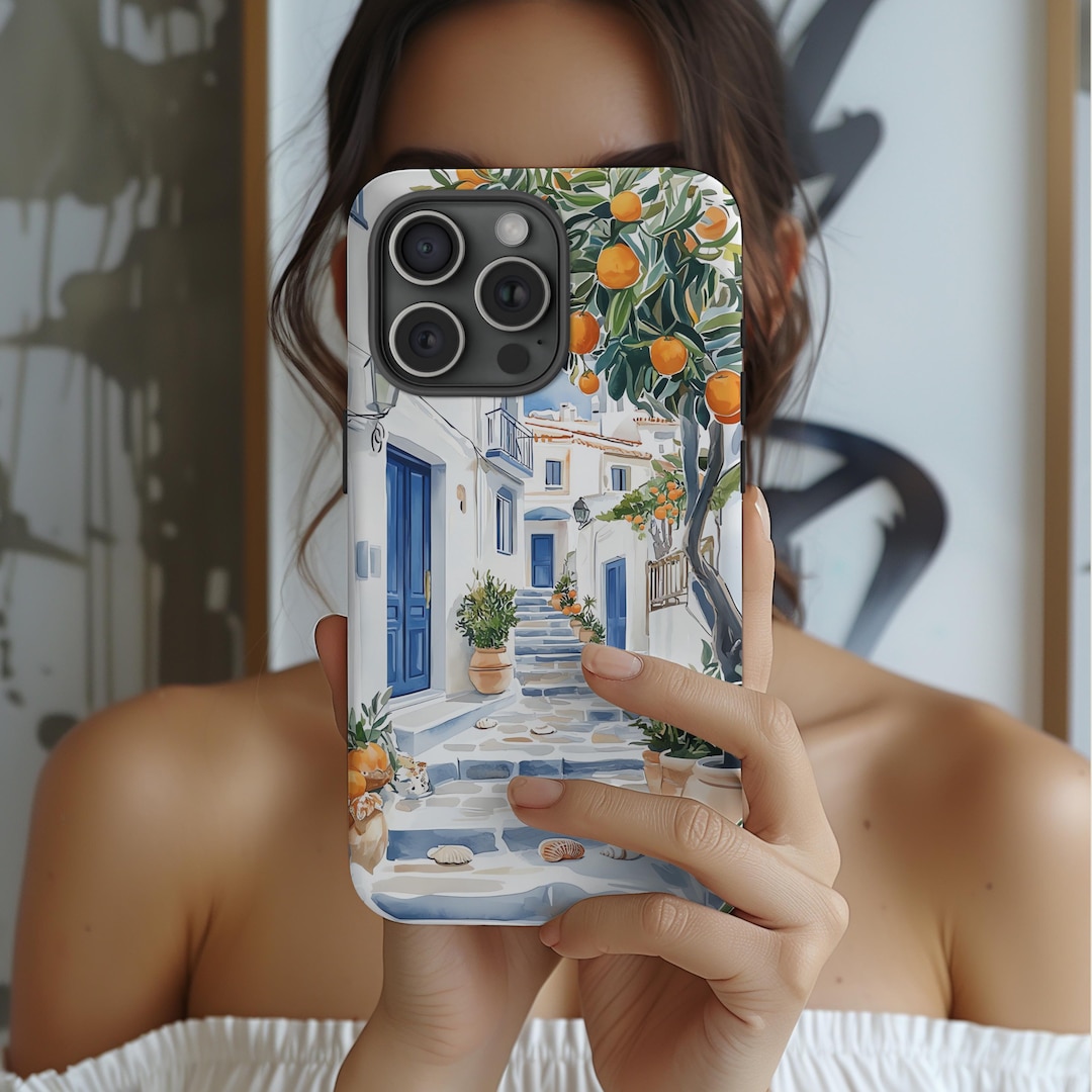 Santorini Collage Phone Case, Coastal European iPhone Cover ...