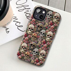 Skeleton Phone Case, 3D Clay Embroidered Effect, Halloween Flower ...