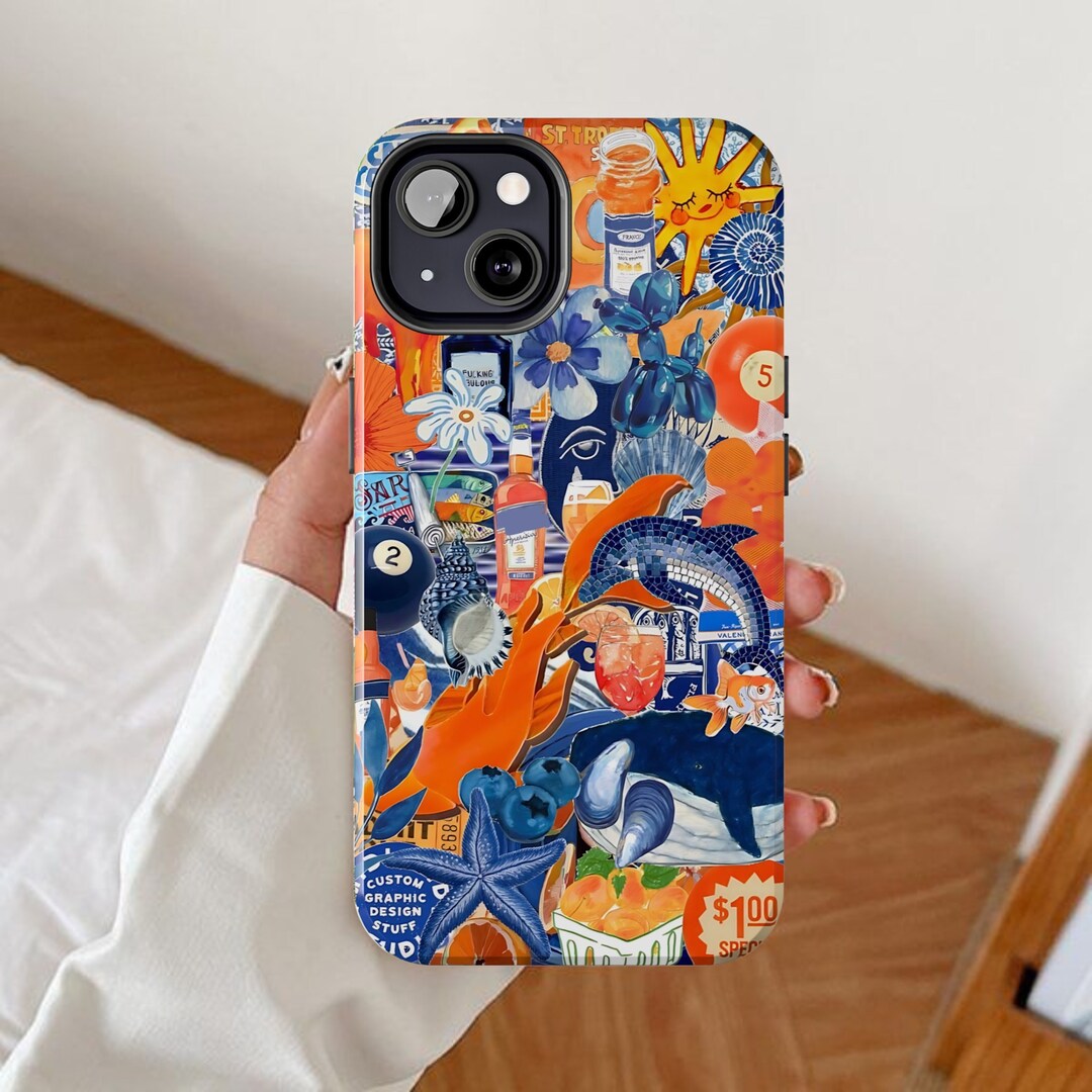 Coastal Summer Phone Case, Blue Coquette Collage iPhone Cases, Preppy ...
