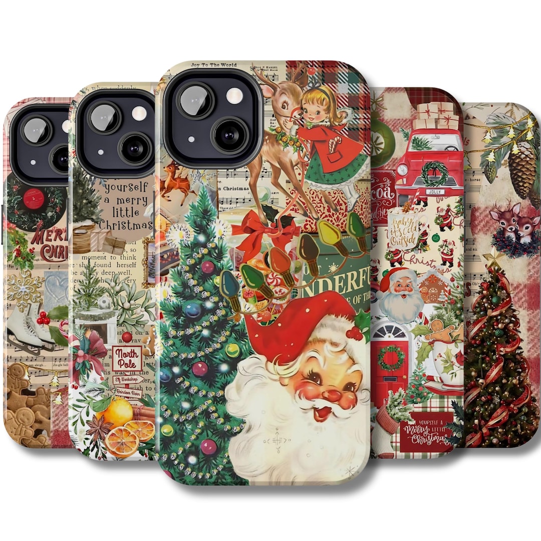 Christmas Collage Phone Case, Xmas Vintage iPhone Cases, Retro Holiday ...