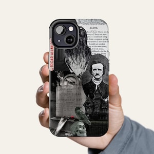 Edgar Allan Poe Phone Case, Dark Gothic Art iPhone Cover, Spooky Skull ...