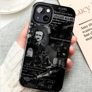 Edgar Allan Poe Phone Case, Dark Gothic Art iPhone Cover, Spooky Skull ...