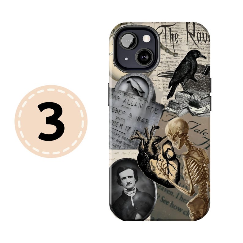Edgar Allan Poe Phone Case, Dark Gothic Art iPhone Cover, Spooky Skull ...