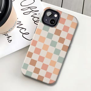 Checkered Phone Case, Diagonal Retro Check iPhone Cases, Boho Color ...