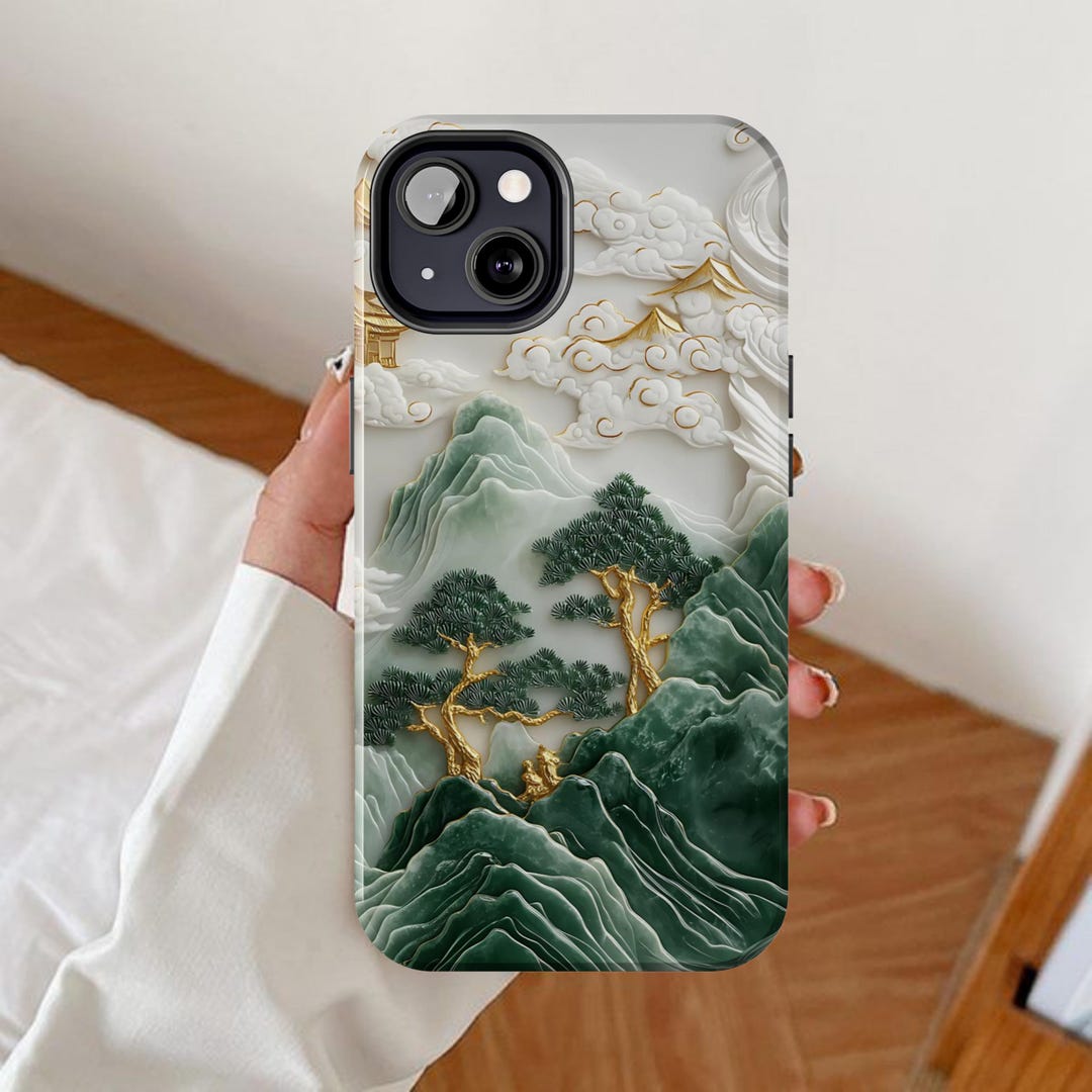 Asian Jade Carving Phone Case, Chinese Landscape iPhone Cover, China ...