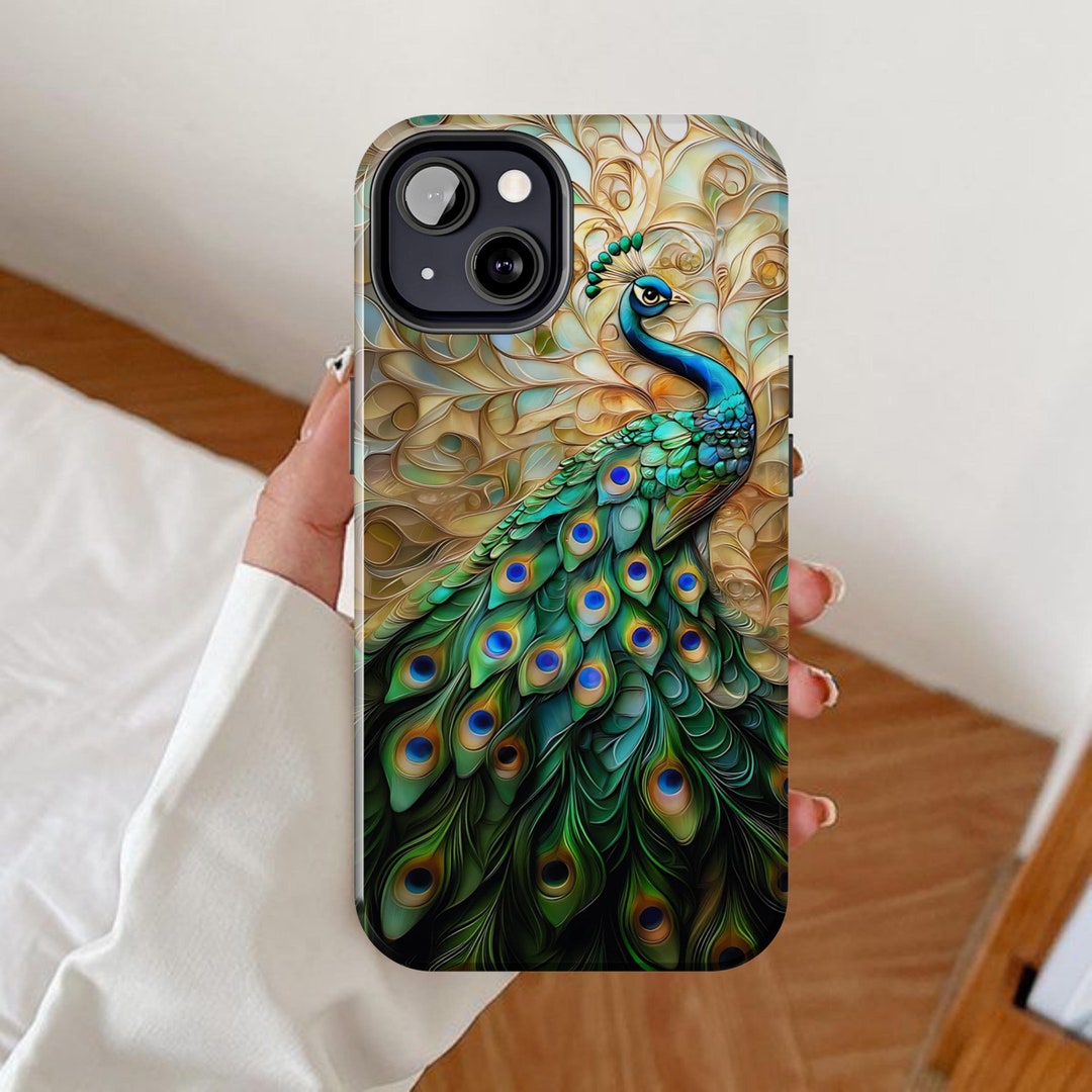 Peacock Phone Case, Faux 3D Stained Glass, Bird Feathers iPhone Cover ...