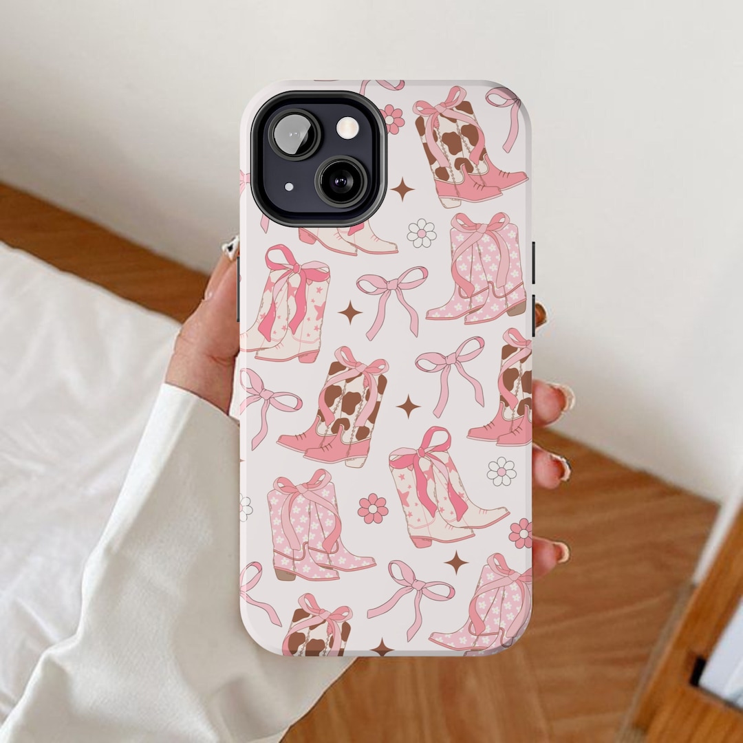 Coquette Cowgirl Phone Case, Bow Ribbon iPhone Cases, Western Rodeo Girly Cover, Balletcore Pink ...