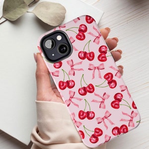 Coquette Phone Case, Cherry Themed Gifts, Ribbon Bow iPhone Cases, Girly Gift for Her, Cherries ...