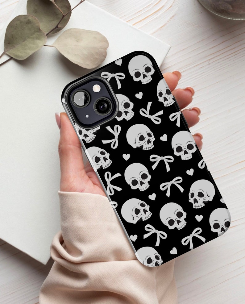 Coquette Phone Case, Gothic Lover iPhone Cases, Ribbon Bow Cover, Skull ...