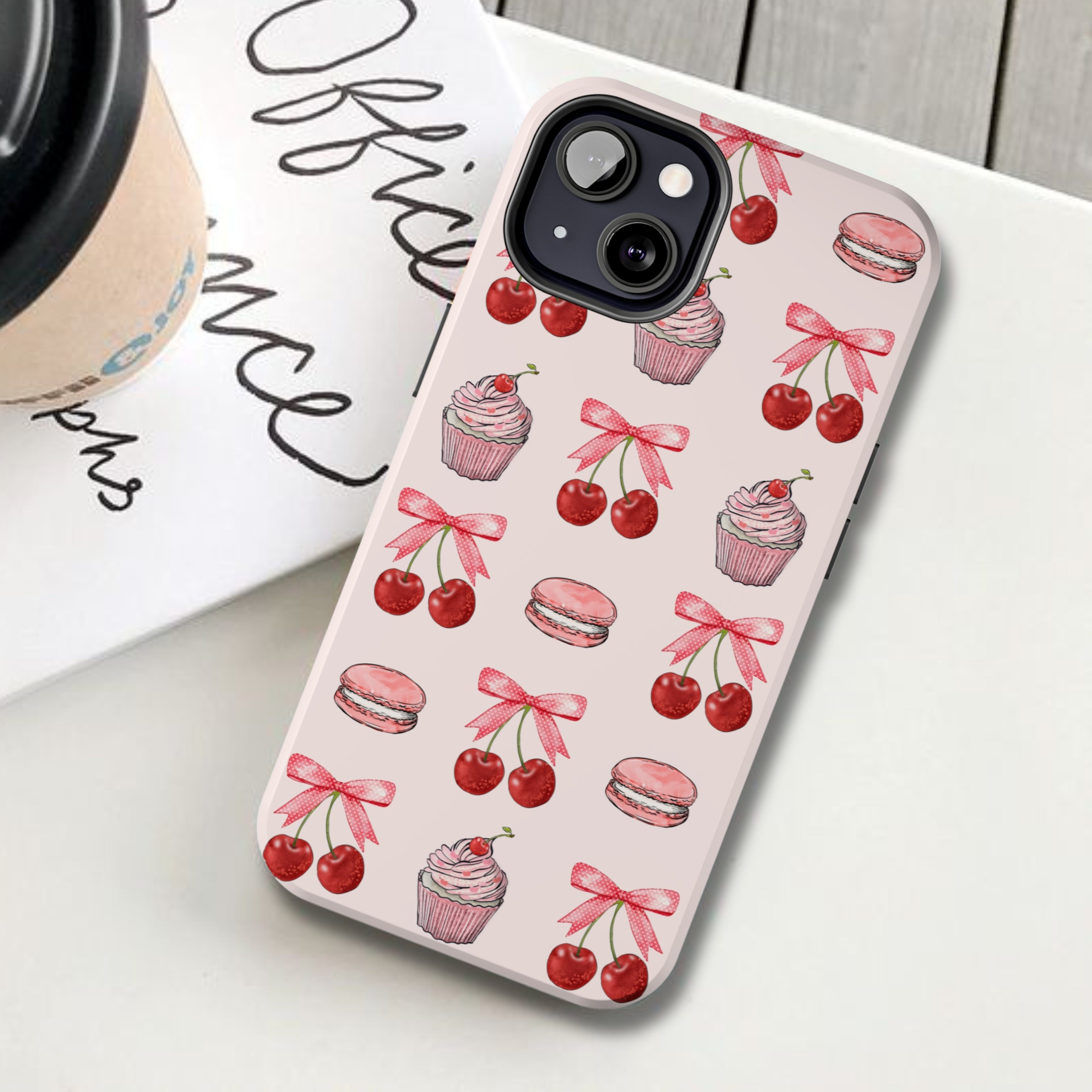 Coquette Phone Case, Sweet Cherry iPhone Cases, Fruit Themed Cover, Pink Ribbon Bow Design ...