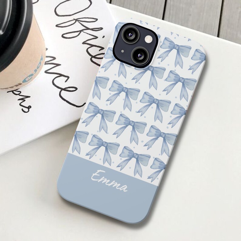 Coquette Phone Case, Personalized Name Cover, Ribbon Bow iPhone Cases, Blue Gift for Her ...