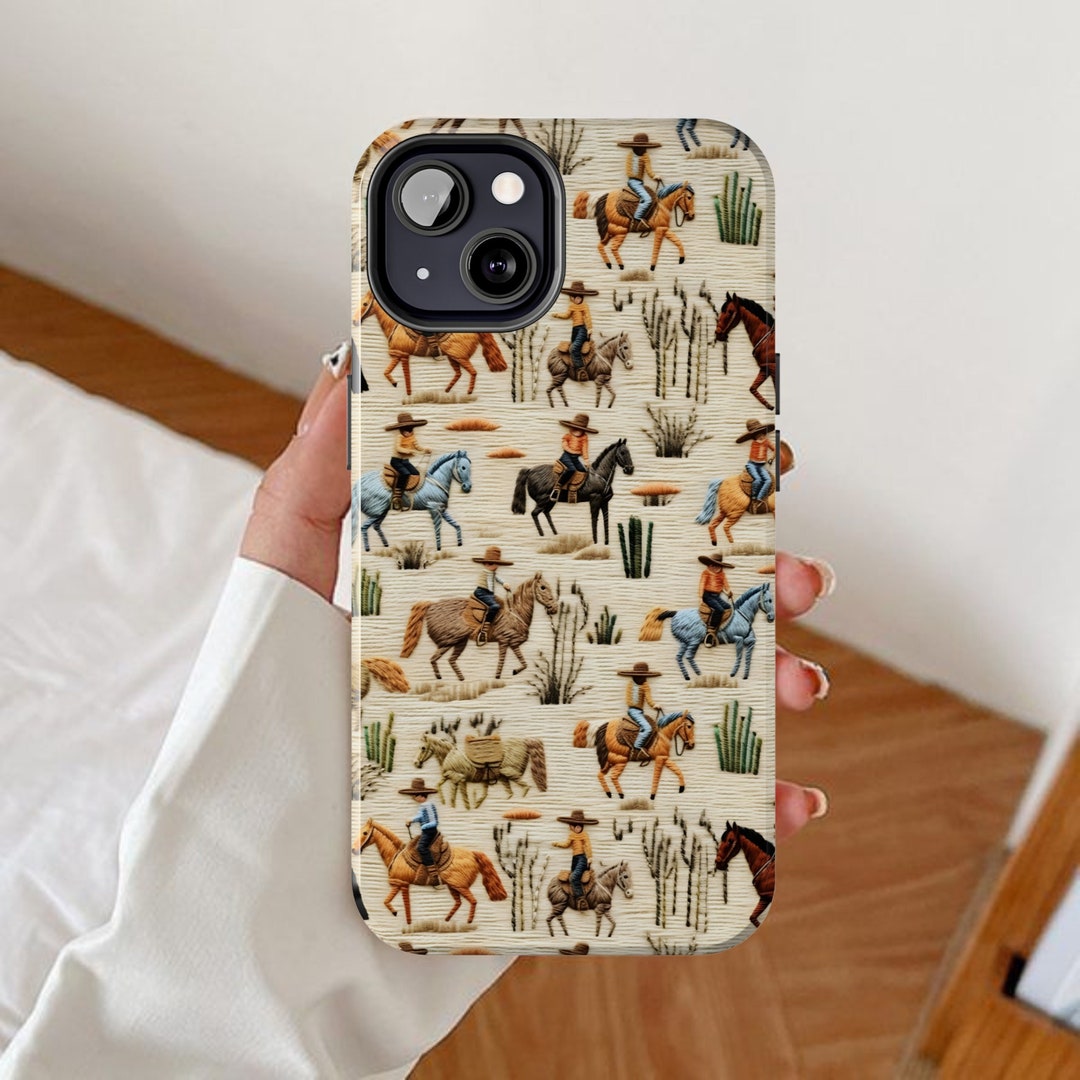 Embroidery Cowboy Phone Case, 3D Embroidered Effect, Western Theme ...