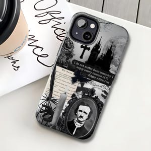 Edgar Allan Poe Phone Case, Dark Gothic Art iPhone Cover, Spooky Skull ...