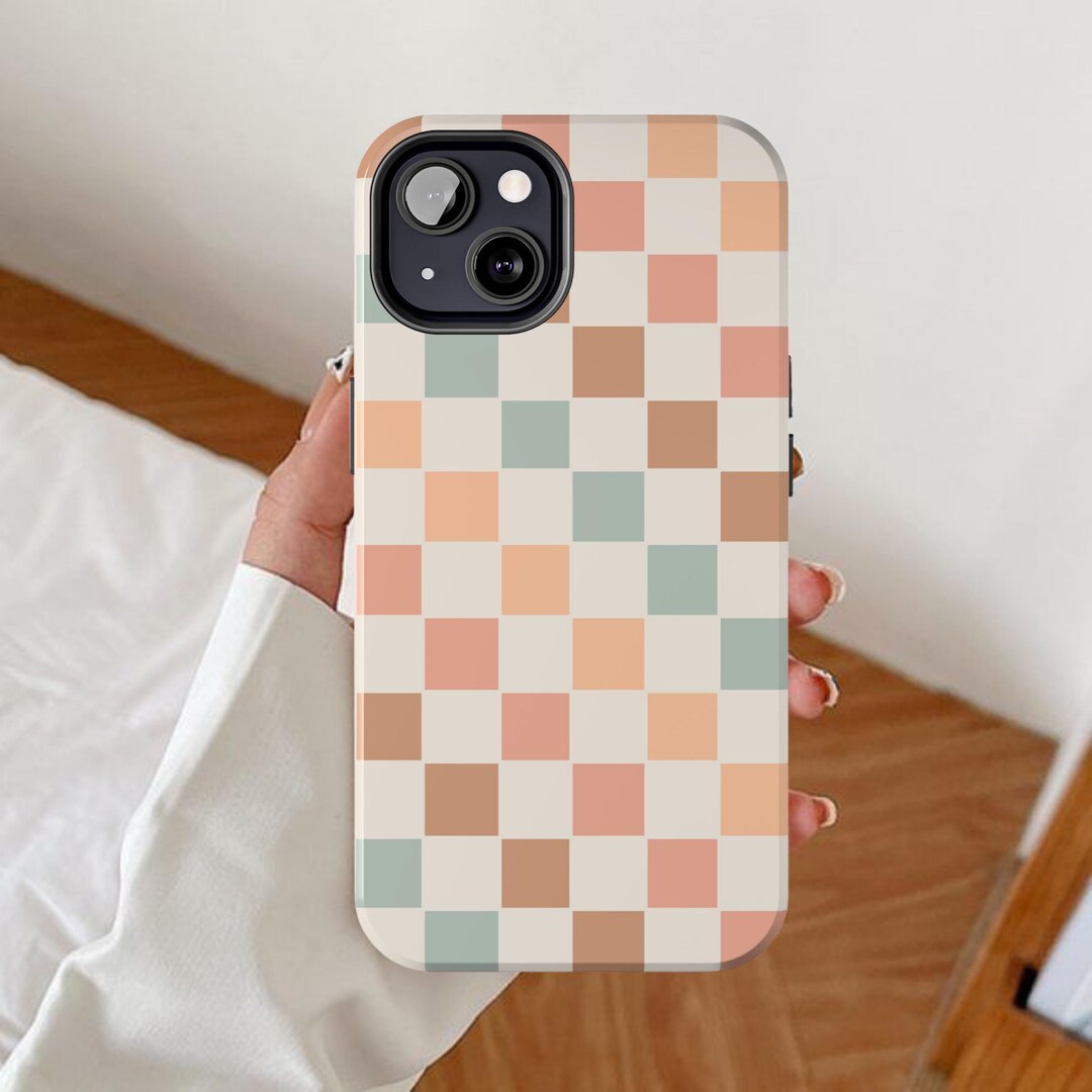 Checkered Phone Case, Diagonal Retro Check iPhone Cases, Boho Color ...