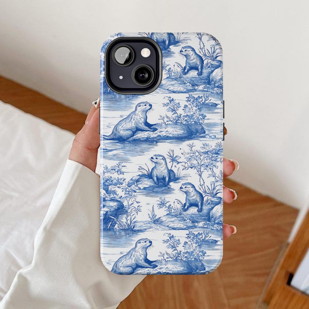 Cute Otter Phone Case, French Toile De Jouy iPhone Cover, Sea Animal ...