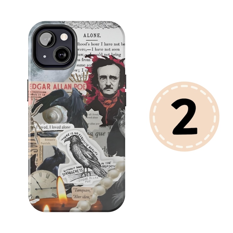 Edgar Allan Poe Phone Case, Dark Gothic Art iPhone Cover, Spooky Skull ...