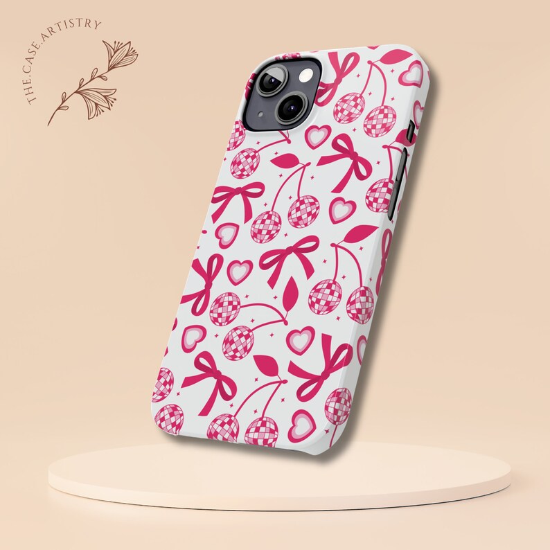 Coquette Phone Case, Cherry Disco Ball Design, Ribbon Bow iPhone Cases, Girly Gift for Her ...