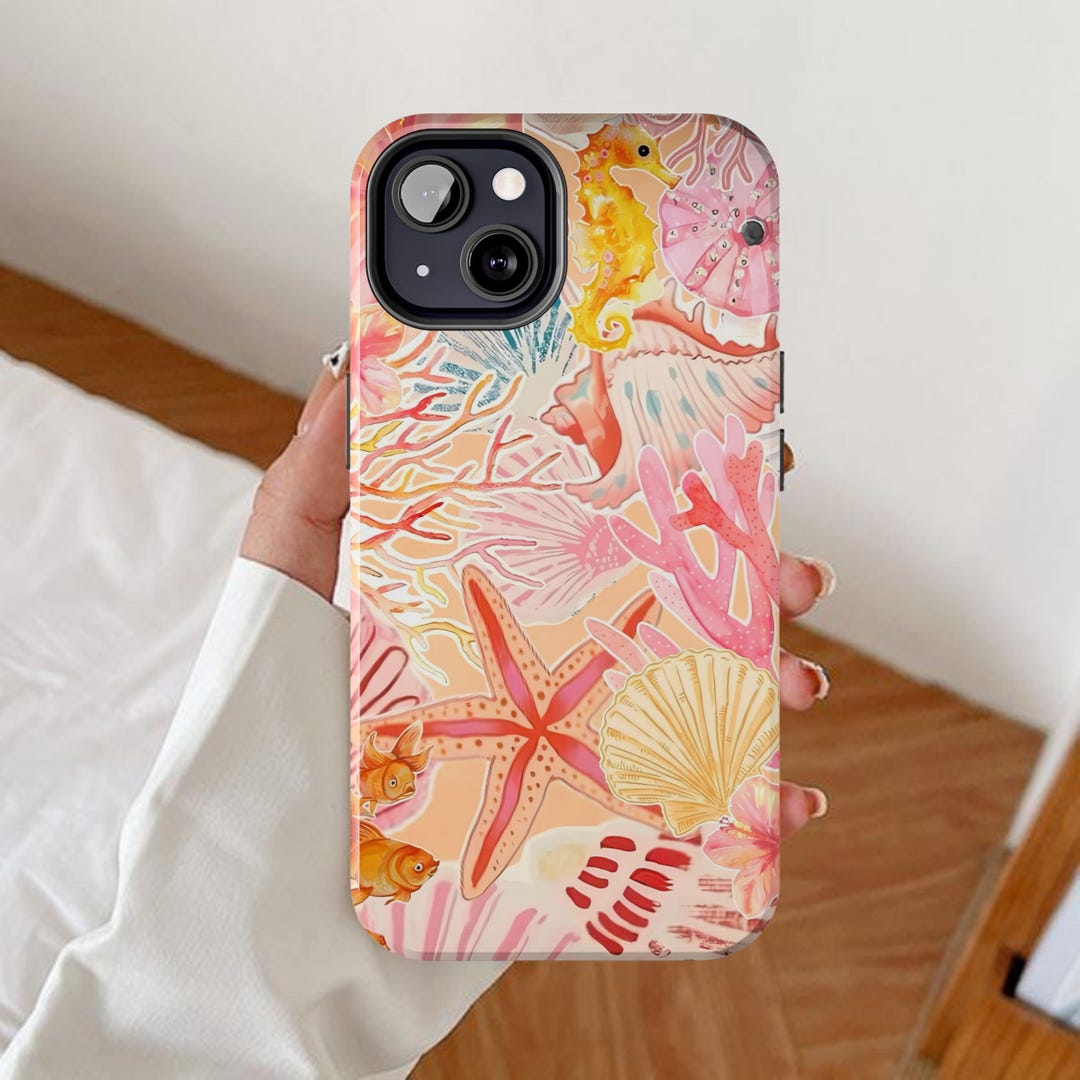 Ocean Collage Phone Case, Watercolor Seashell iPhone Cover, Beachy Chic ...