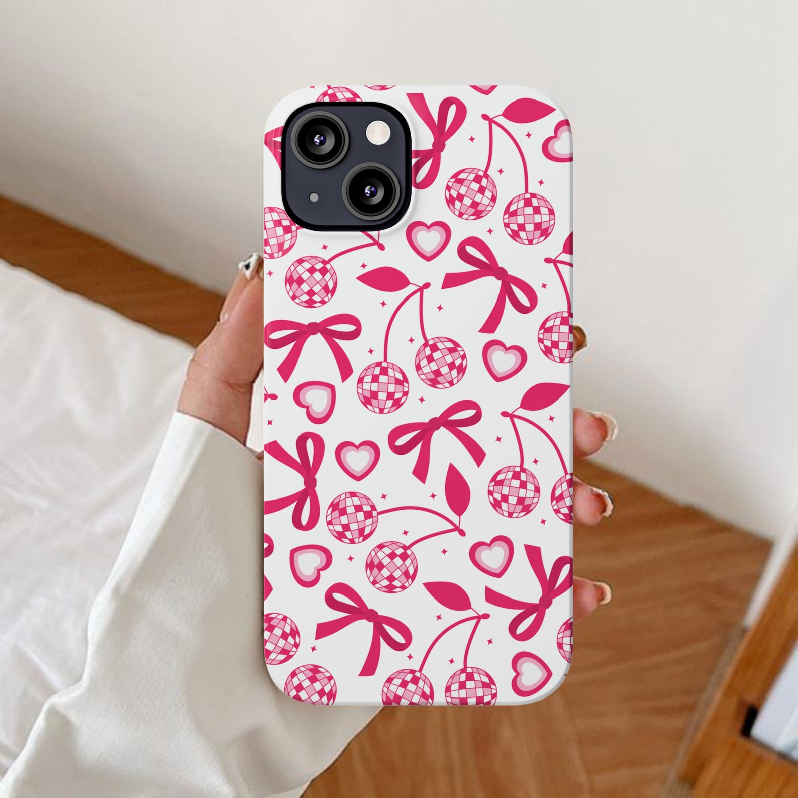 Coquette Phone Case, Cherry Disco Ball Design, Ribbon Bow iPhone Cases ...