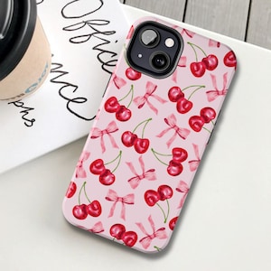 Coquette Phone Case, Cherry Themed Gifts, Ribbon Bow iPhone Cases, Girly Gift for Her, Cherries ...