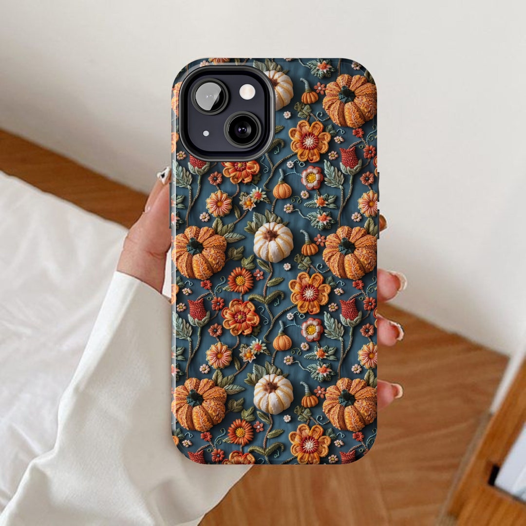 Pumpkin Phone Case, 3D Clay Embroidered Effect, Autumn Gift for Her ...