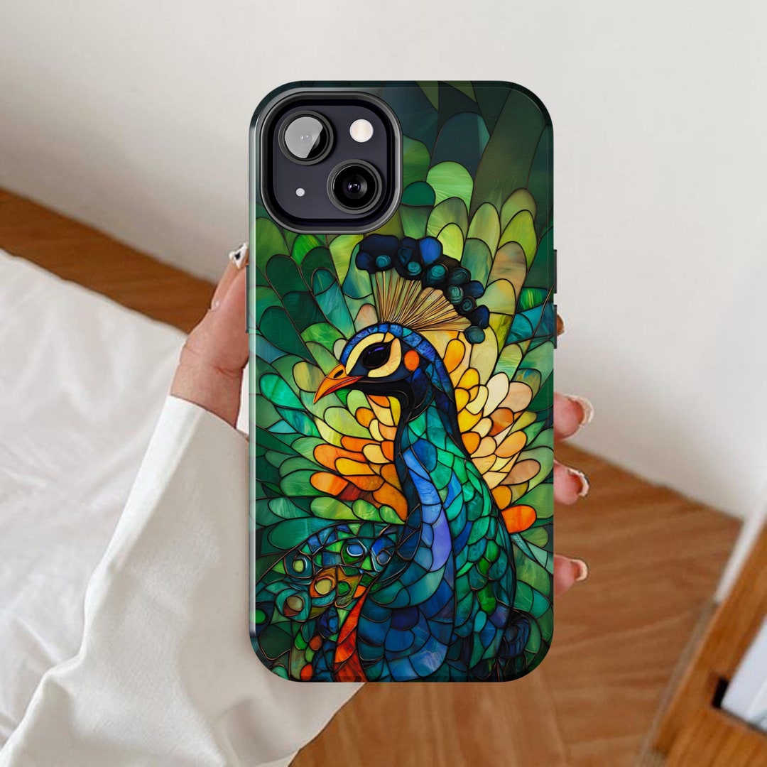 Peacock Phone Case, Faux Stained Glass, Bird Feathers iPhone Cover ...