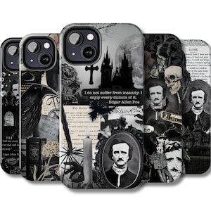 Edgar Allan Poe Phone Case, Dark Gothic Art iPhone Cover, Spooky Skull ...