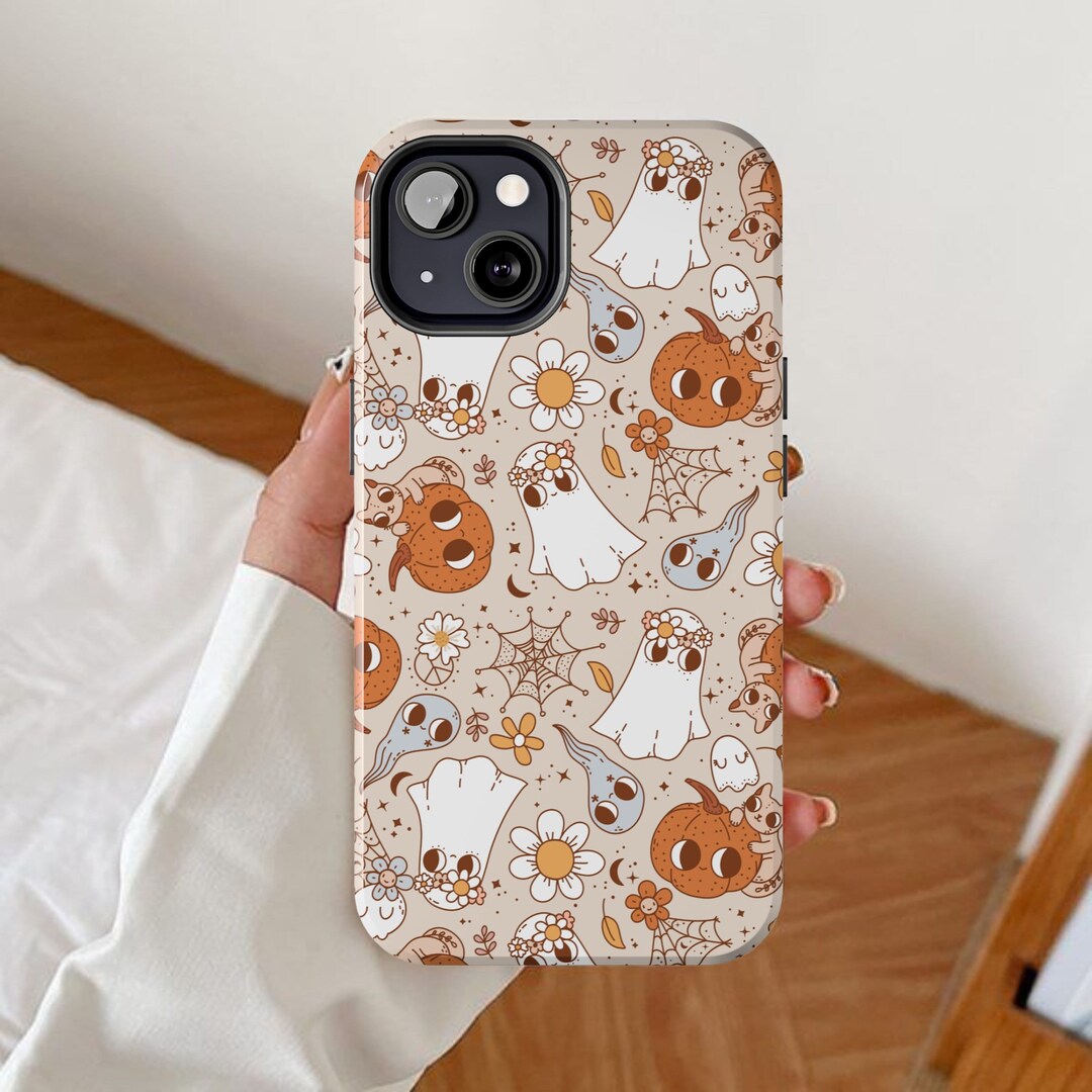 Cute Ghost Phone Case, Retro Halloween iPhone Cases, Groovy Ghosts ...