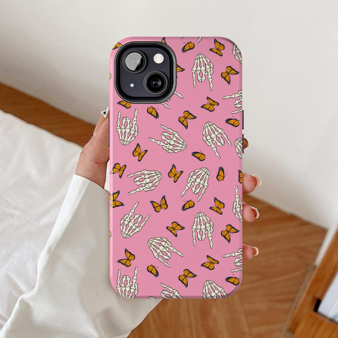 Skeleton Hand Phone Case, Spooky Butterfly iPhone Cases, Pink Halloween ...