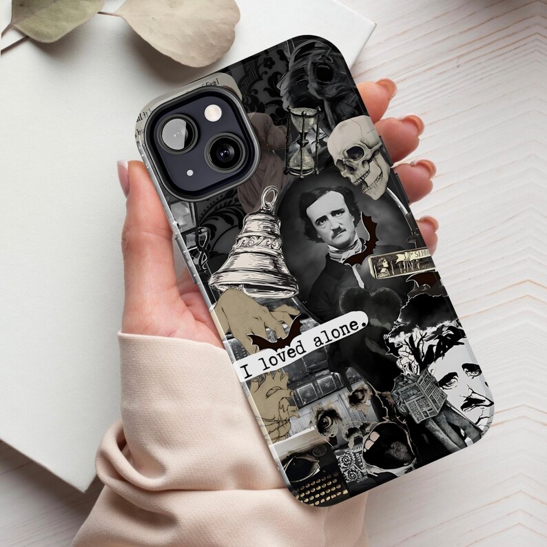 Edgar Allan Poe Phone Case, Dark Gothic Art iPhone Cover, Spooky Skull ...
