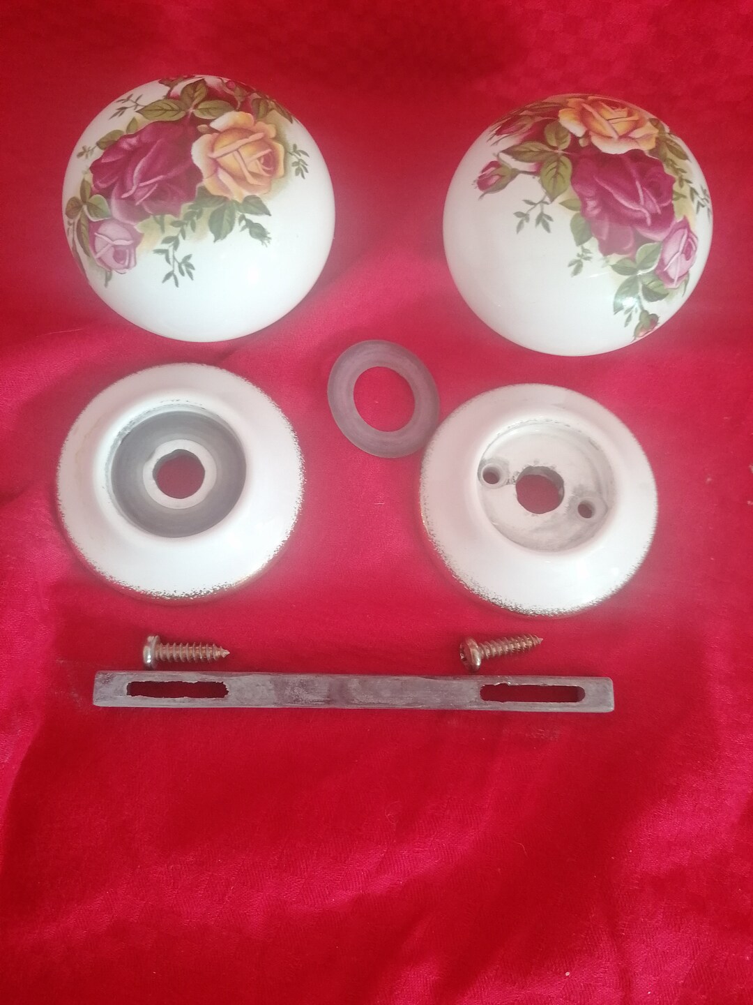 Old Country Roses Pattern Door Handle Set. Porcelain Not Plastic ...