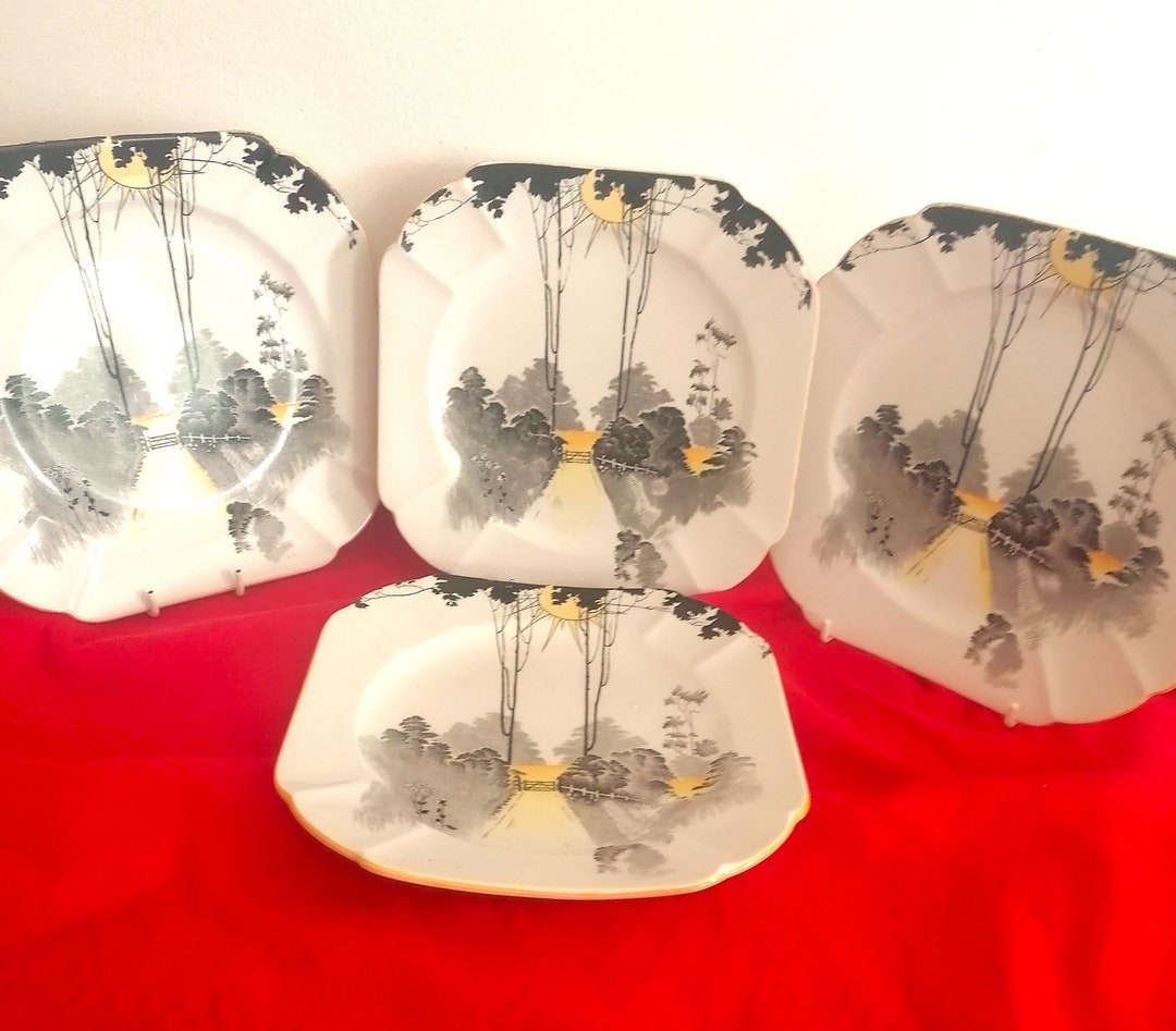 Art Deco Shelley sunrise & Tall Trees Pattern X 4 Plates. Shipping to ...