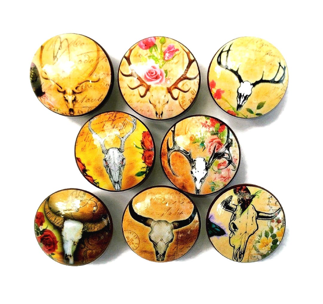 Boho Deer Skull Knob & Pull Set - Vintage Design for Kitchen Cabinet ...