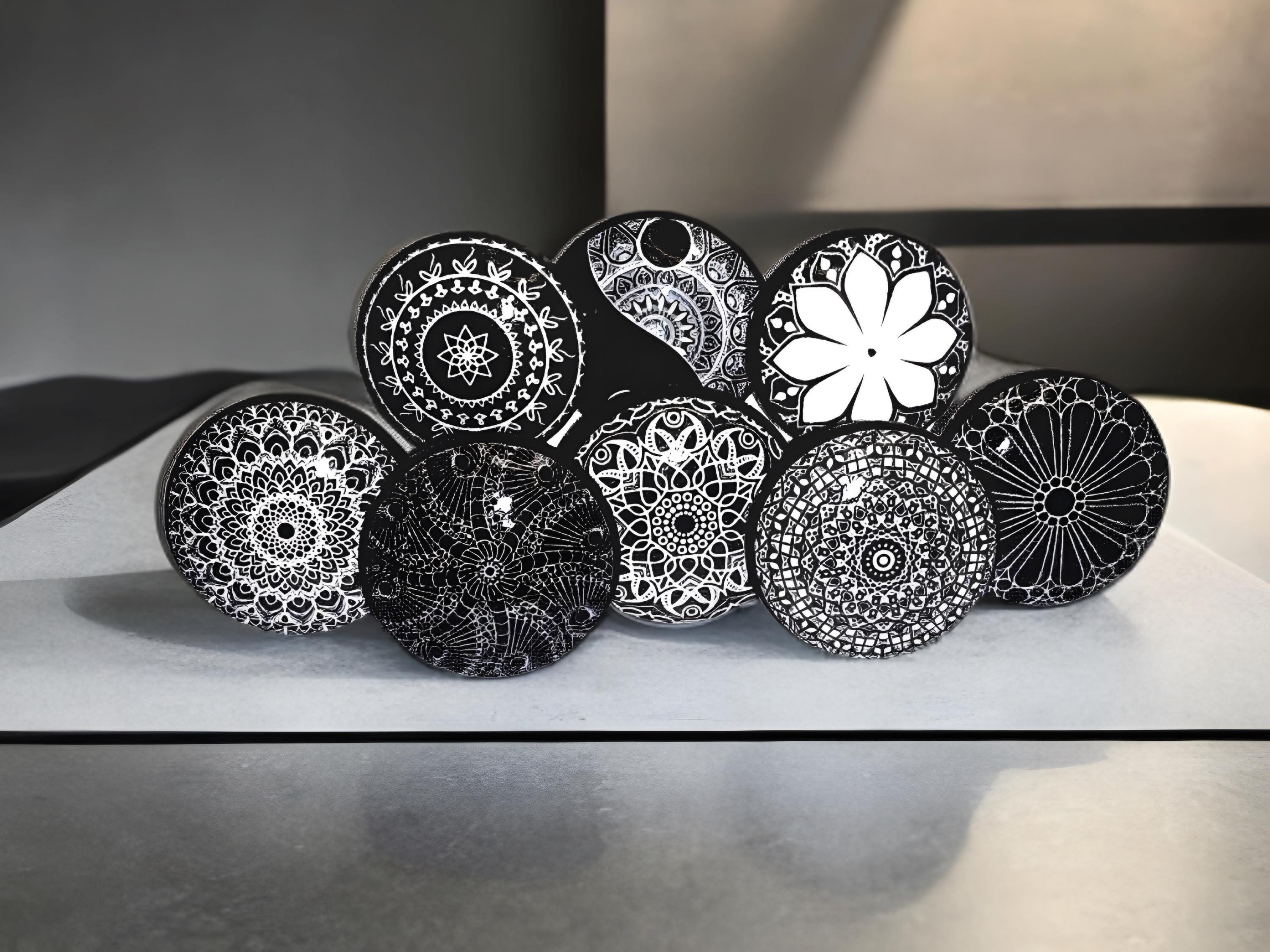 Black and White Bohemian Style Knob Sets, Handmade Cabinet Hardware ...