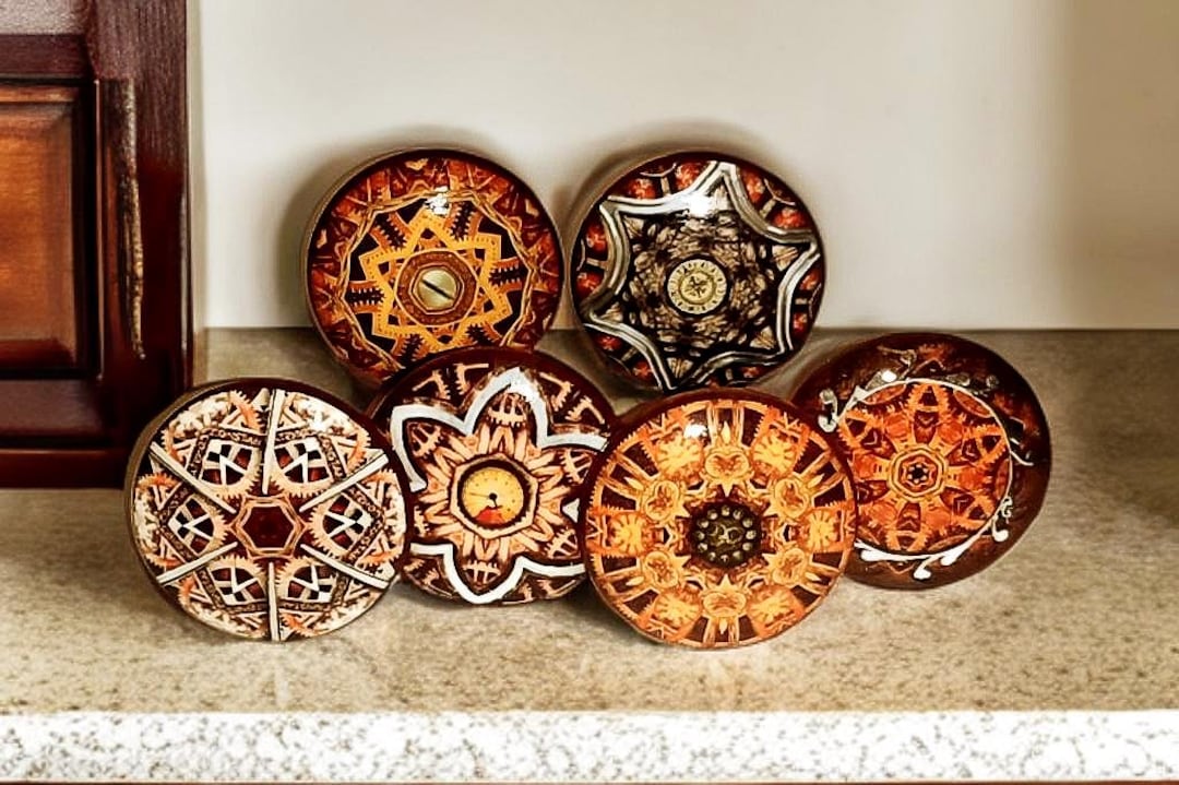 Steampunk Mandala Cabinet Knobs, Handmade Decorative Pulls, Customizable Sets - Etsy