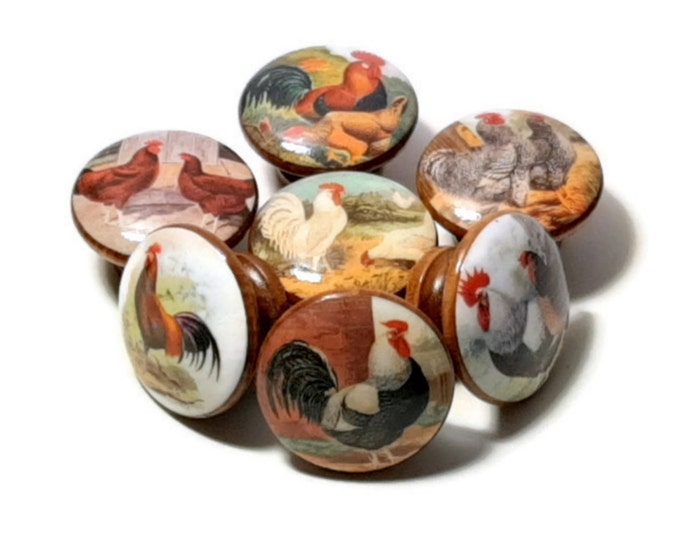 SET OF 4 Barn Red Rooster Metal Knob Farm Animal Drawer Pull Nursery ...