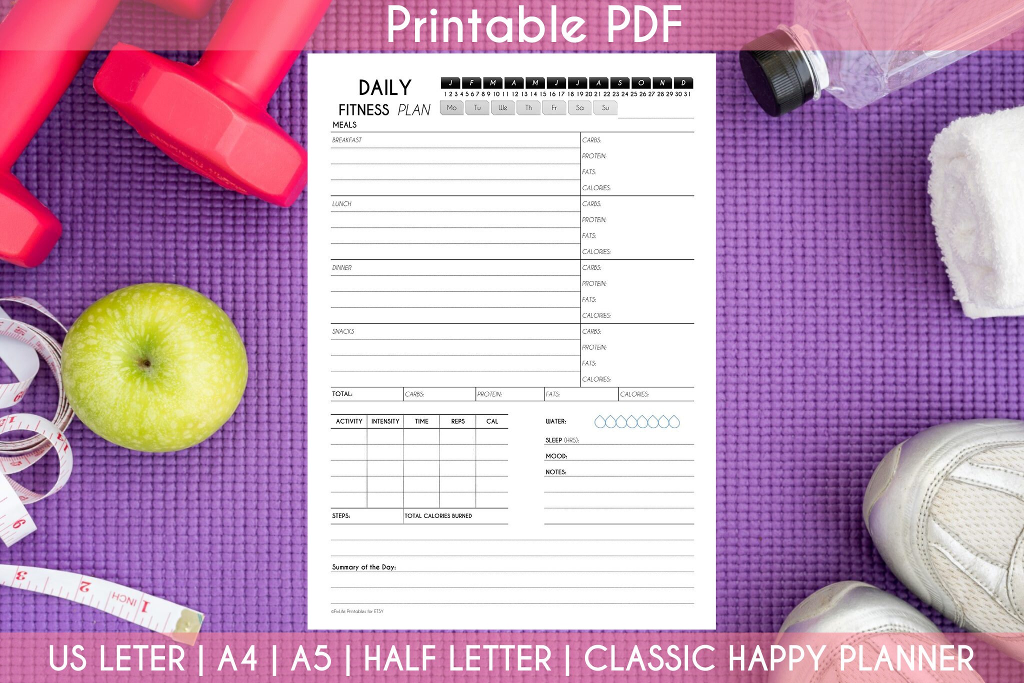 2022 Fitness Tracker Daily Exercise Log Printable Planner - Etsy