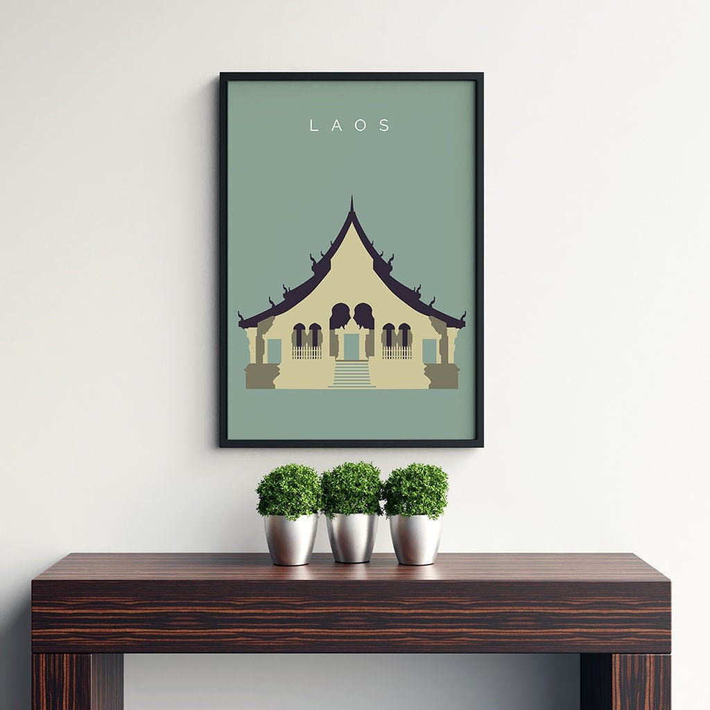 Laos Vintage Travel Posters Town of Luang Prabang Laos Art | Etsy