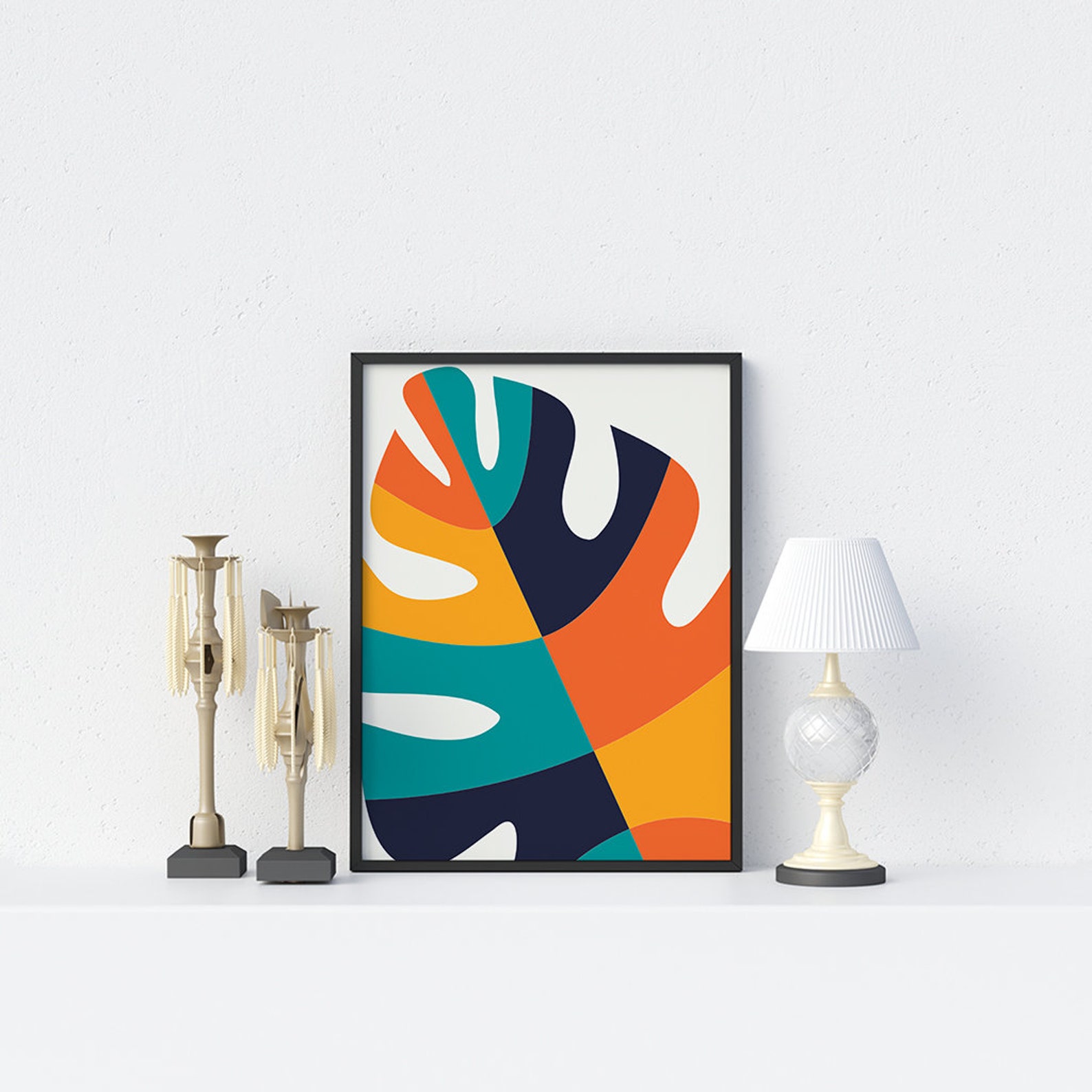 Coloured Leaf Shape, Scandinavian Poster, Colourful Artwork ...