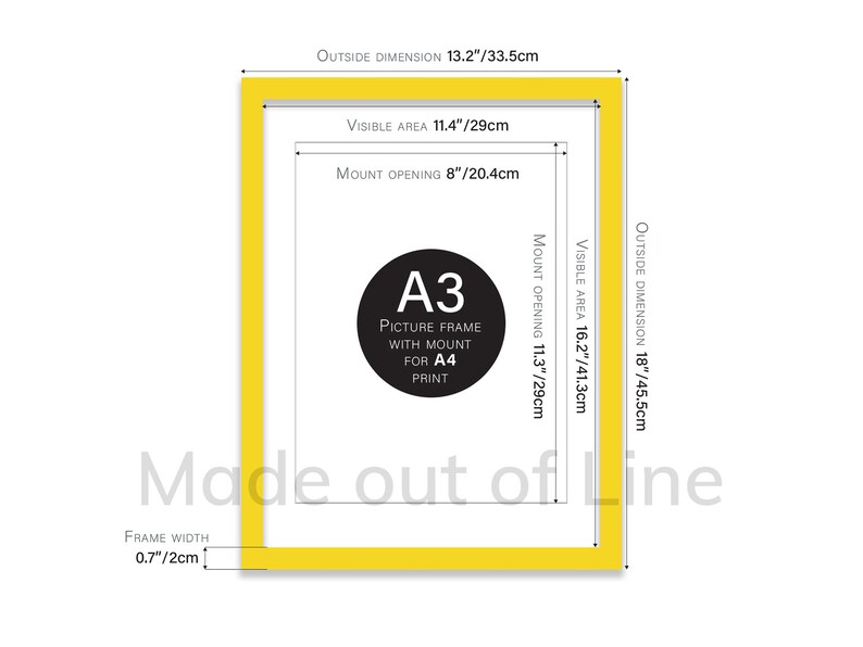 A3 Yellow Picture Frame, A3 Poster Frame, Photo Frame Yellow A3 Size ...