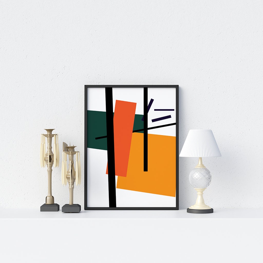 Irregular Shapes With Black Lines, Colourful Artwork, Minimalist Poster ...