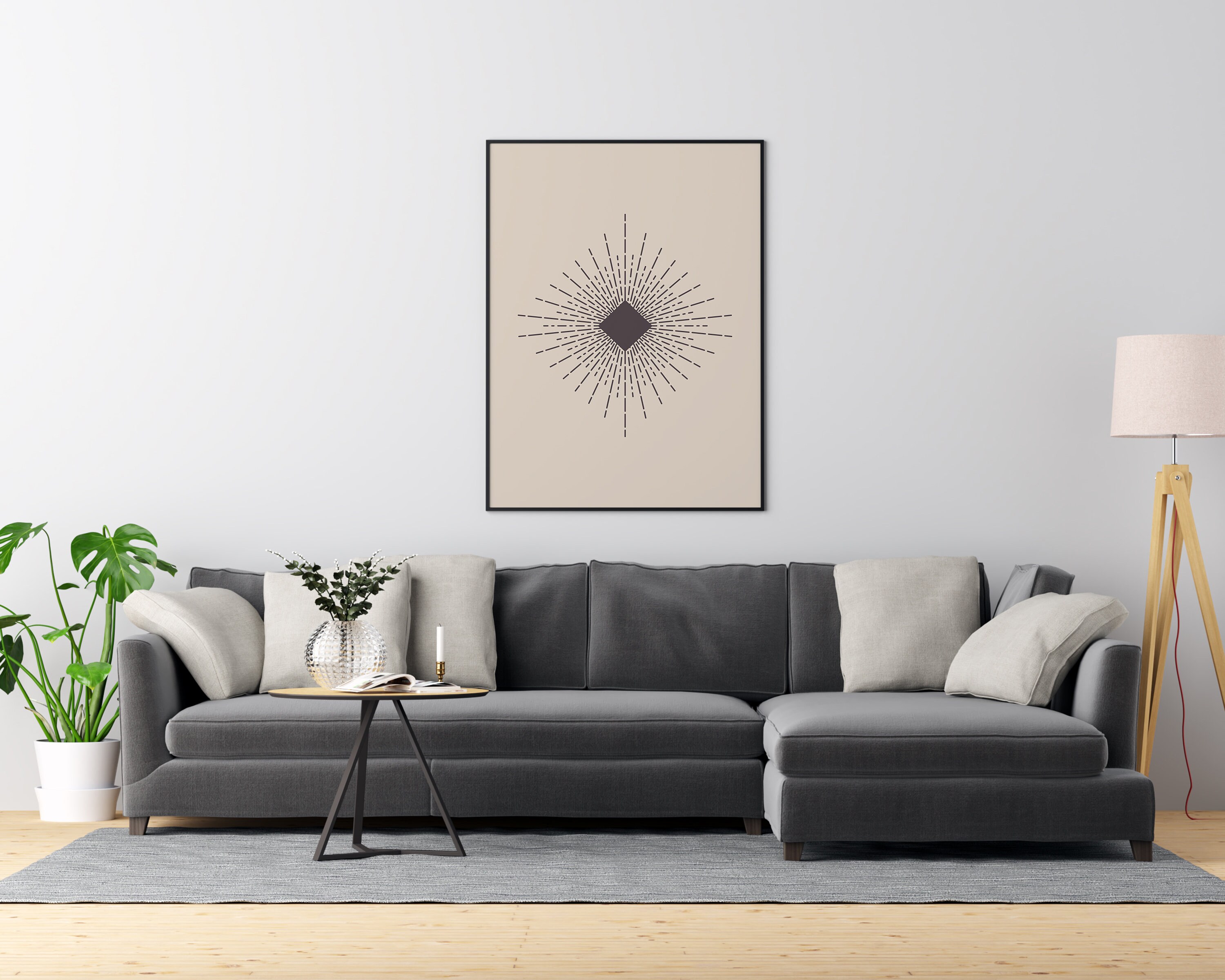 Gray Rhombus With Lines, Geometric Wall Decor, Modern Abstract Art ...